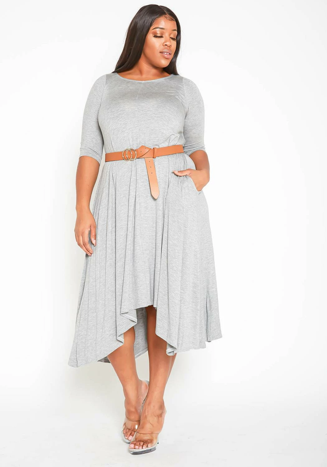 Asoph Plus Size Asymmetric Cut Fit & Flare Midi Dress are one of our ...